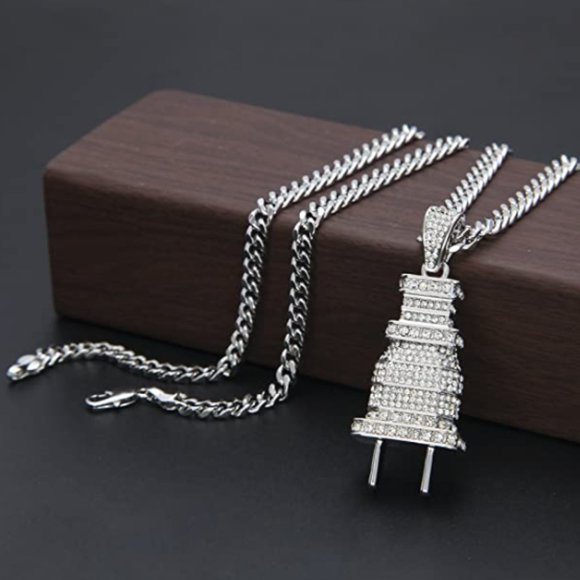 Accessories | Iced Out Silver Plug Chain Pendant | Poshmark